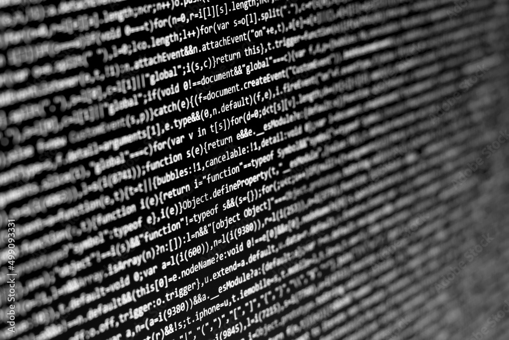 Software developer does the coding. Black and white Abstract screen for ...