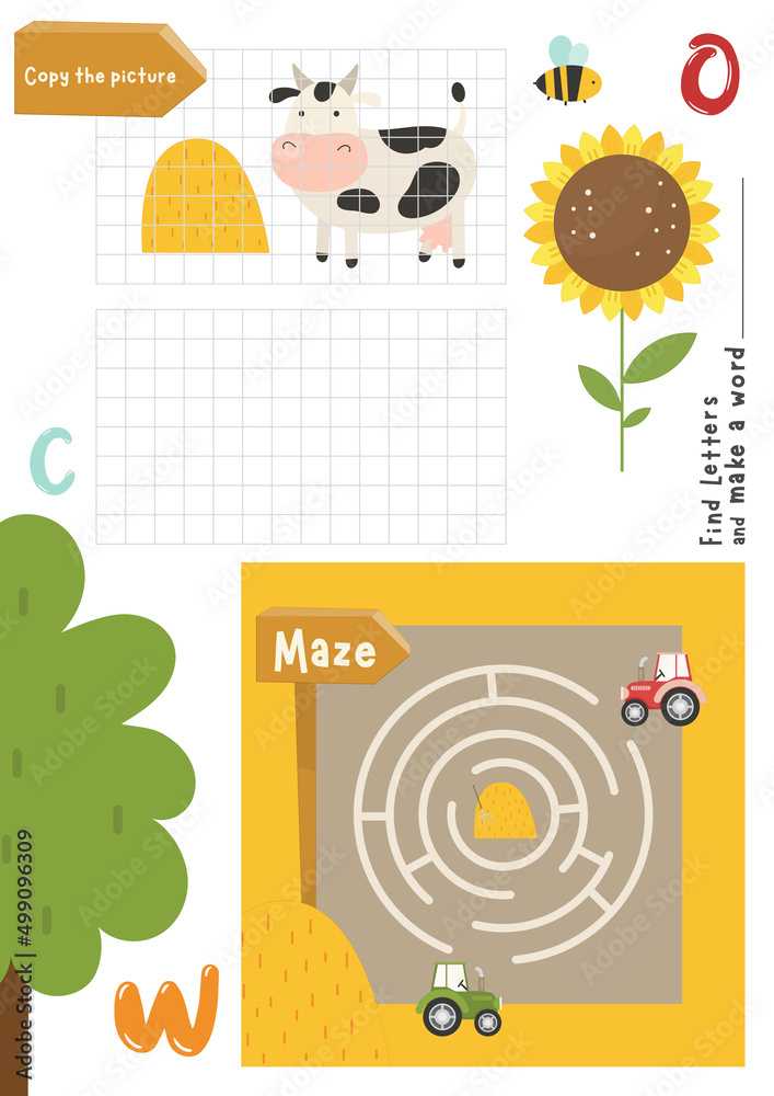 Farm Activity pages for kids. Printable activity sheet with mini games ...