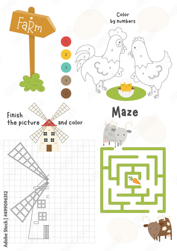 Farm Activity pages for kids. Printable activity sheet with mini games ...