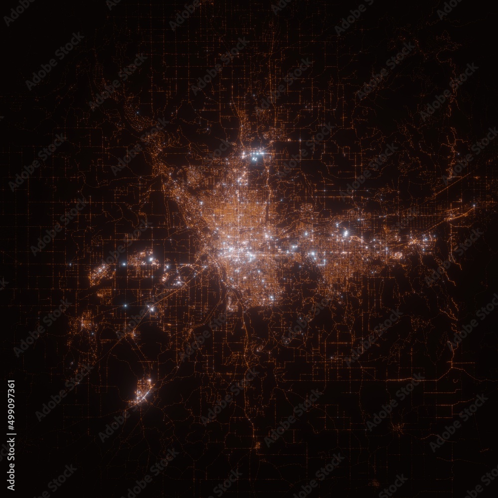 Spokane (Washington, USA) street lights map. Satellite view on modern ...