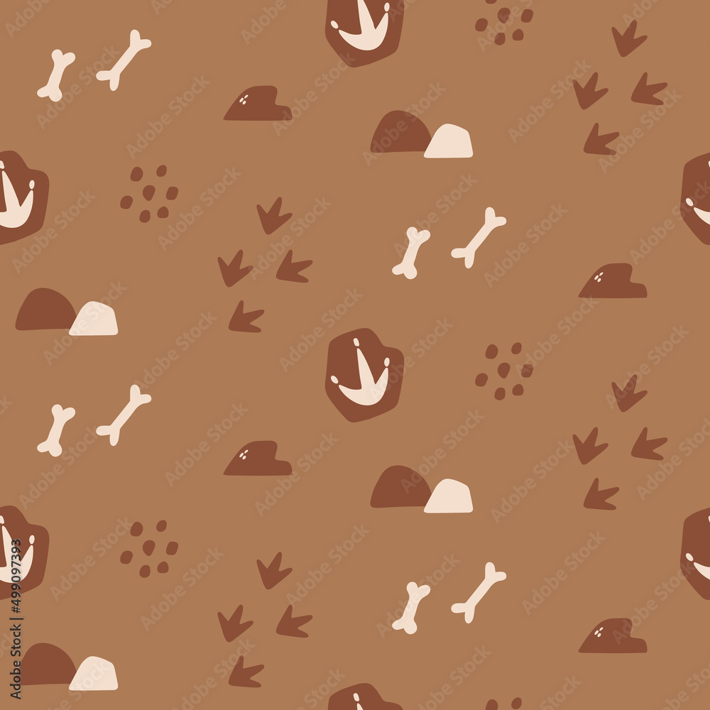 Dinosaur footprint seamless pattern. Background with paw, claw, steps ...