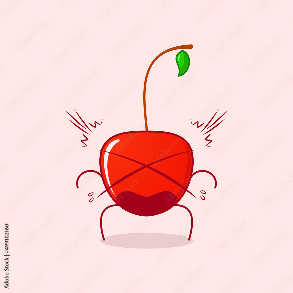 cute cherry cartoon character with shocked expression and mouth open ...