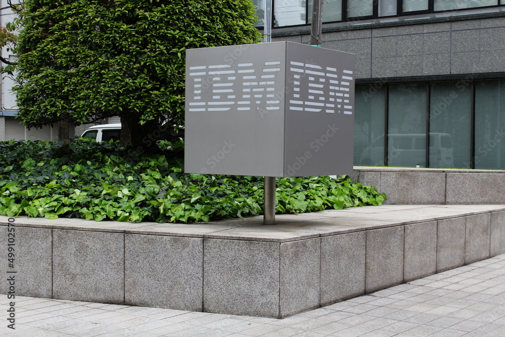 TOKYO, JAPAN - April 27, 2019: A sign with the company's logo outside ...