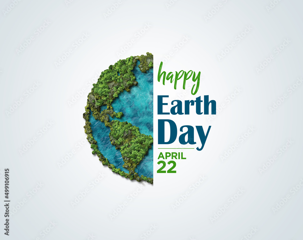 Earth day concept. 3d eco friendly design. Earth map shapes with trees ...