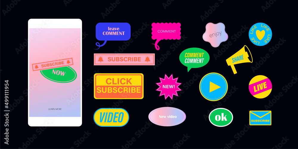 Like, comment, share, click subscribe button. Icon Set of Channel ...
