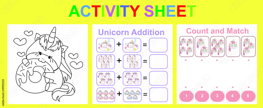 Activity sheet for children. Educational printable worksheet. Unicorn ...