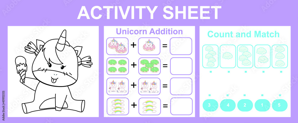 Activity sheet for children. Educational printable worksheet. Unicorn ...
