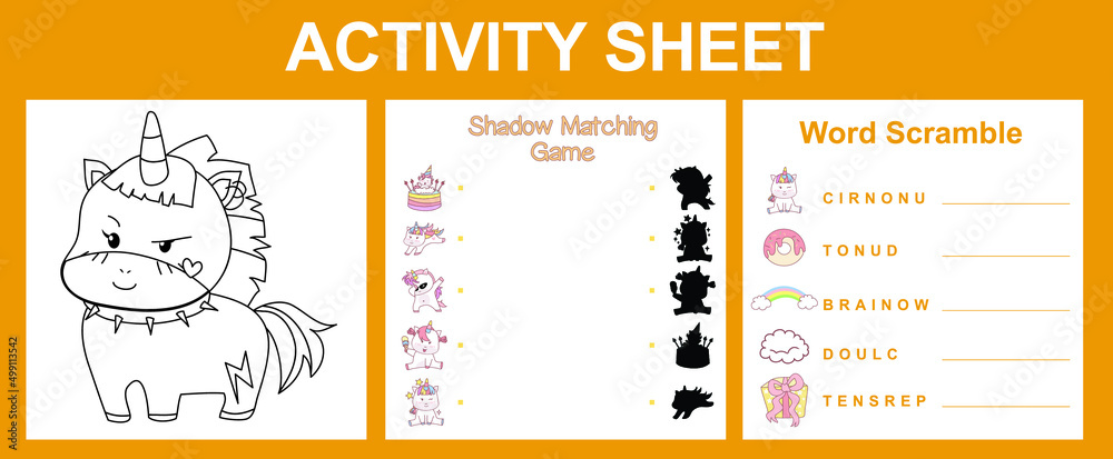 Activity sheet for children. Educational printable worksheet. Unicorn ...