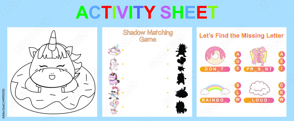 Activity sheet for children. Educational printable worksheet. Unicorn ...