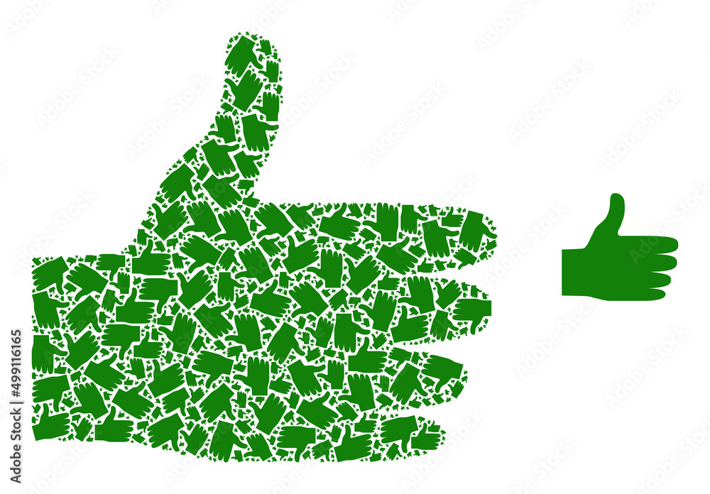 Recursion mosaic thumb up icon. Vector mosaic is formed from recursive ...