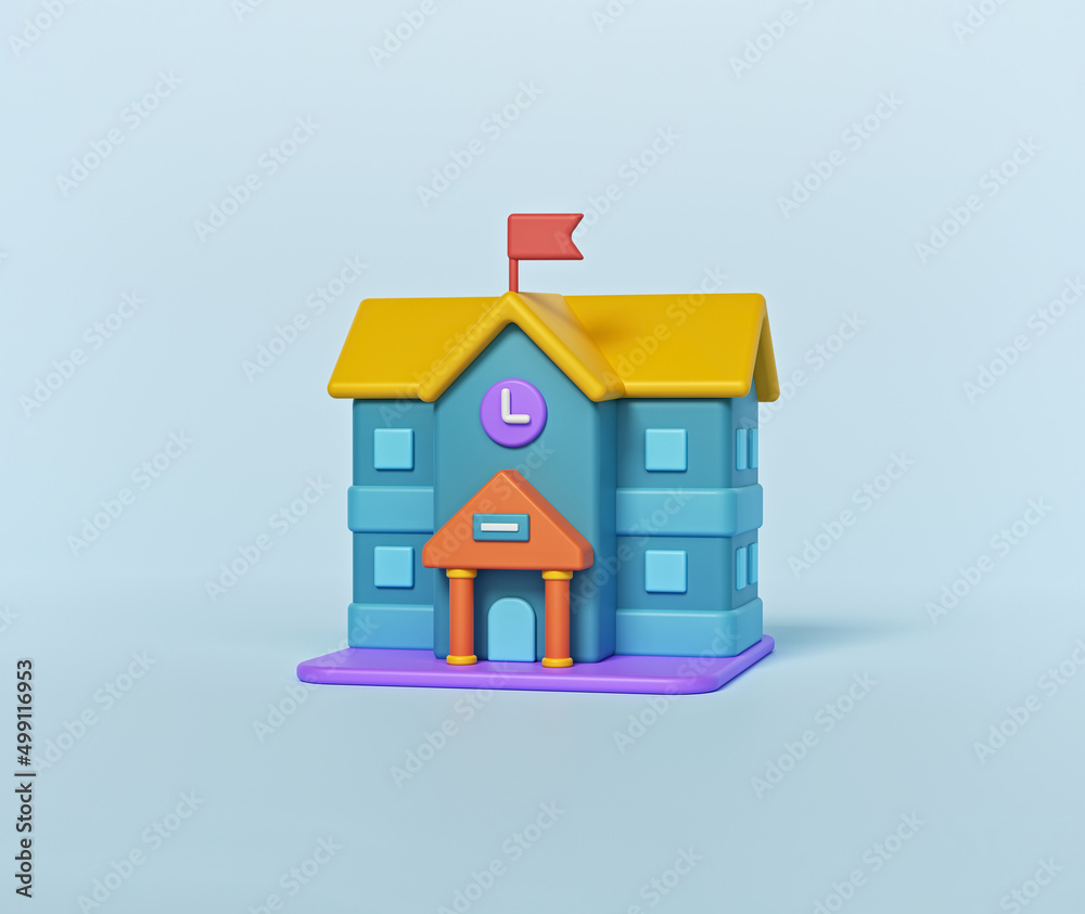 3D School building isolated. minimal icon. Educational institution ...