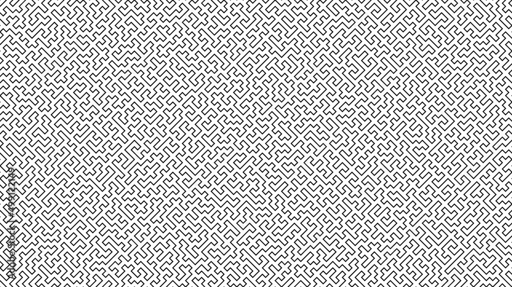 Thin Line Labyrinth Seamless Pattern in Black and White Colors. Wide ...