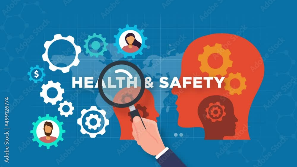 health & safety concept animation.gears and Silhouette of a human head ...