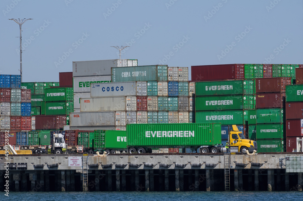 Port of Los Angeles, California, USA - April 1,2 2022: image of stacked ...