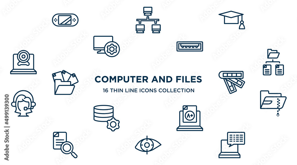 concept of 16 computer and files outline icons such as handheld console ...