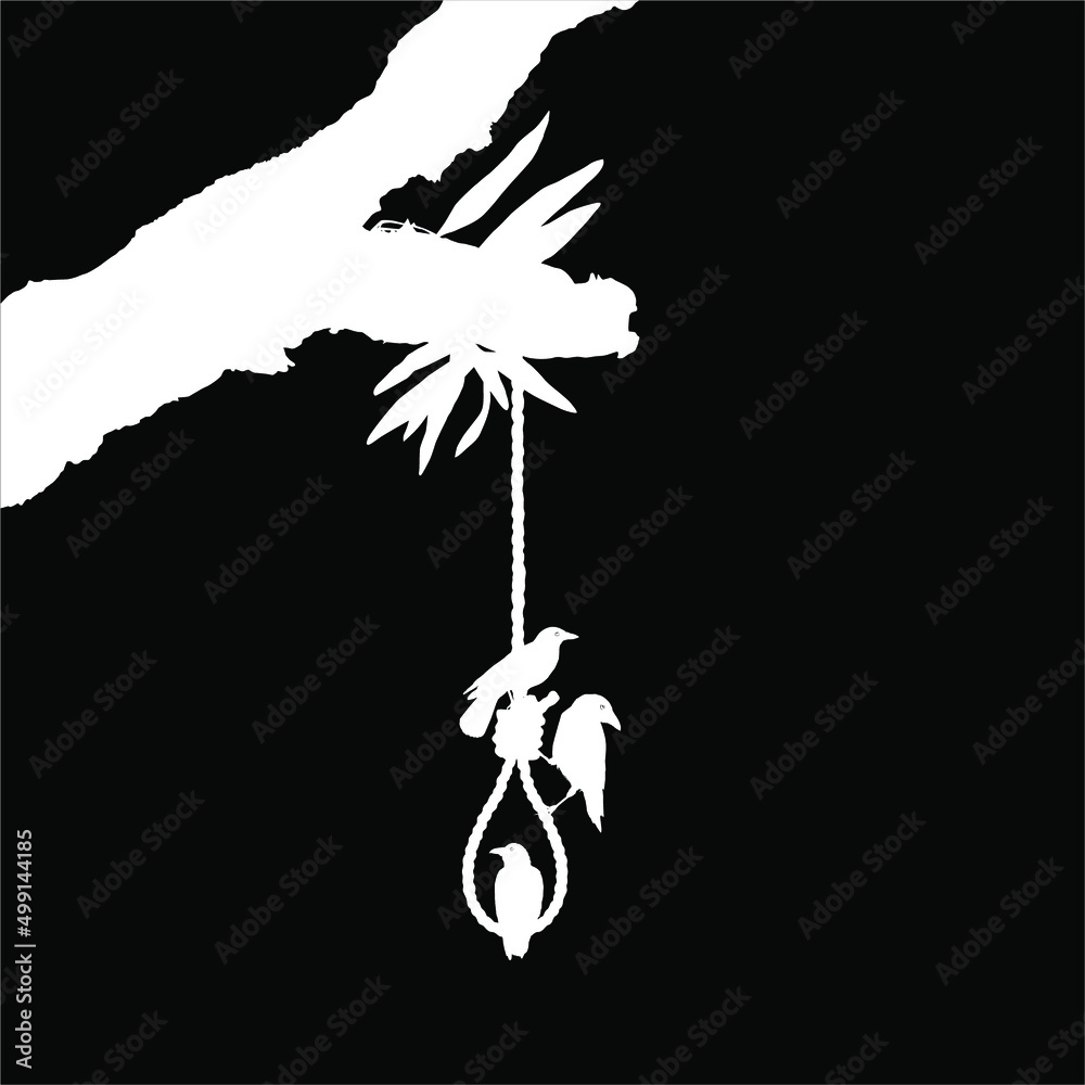 Gallows (Hanging Rope) on the Tree and Crow. Dramatic, Creepy, Horror ...