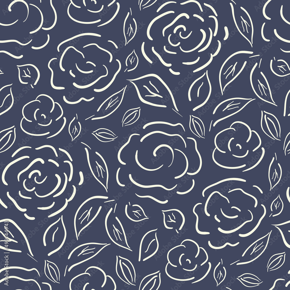 Cottage garden flowers seamless vector pattern background. Blue white ...