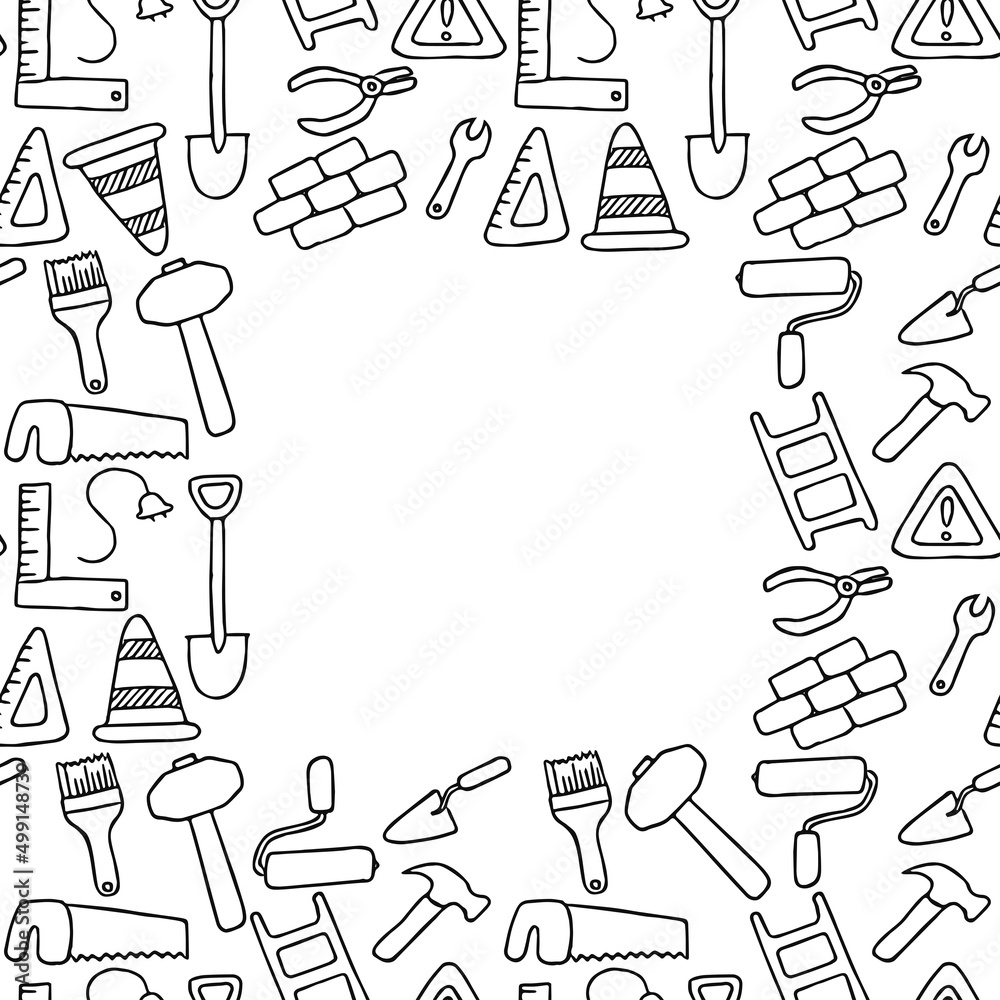 construction build icons pattern with place for text. seamless doodle ...