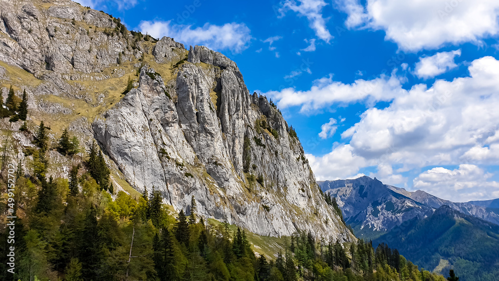Panoramic view on the mountain peaks of the Hochschwab Region in Upper ...