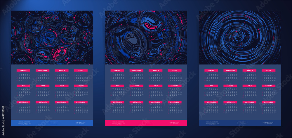 Dark futuristic abstract 2023 year calendar design. Set of 12 months ...