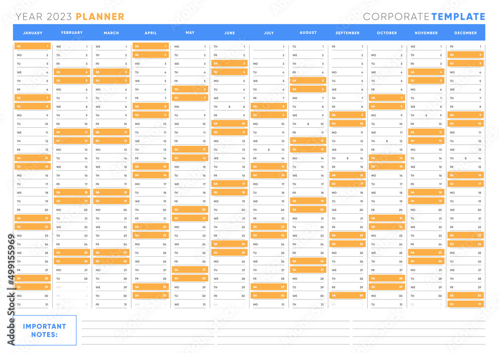 2023 yearly planner template. Vector corporate team work design ...