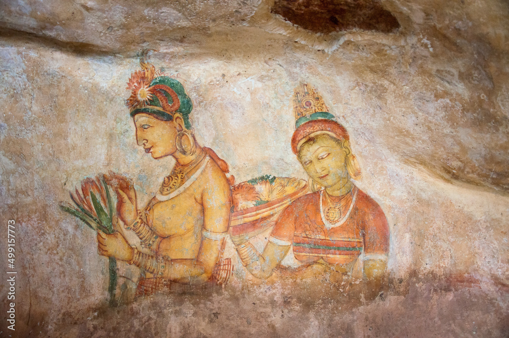 Ancient paintings frescoes in sigiriya rock fortress Dambulla, Sri ...