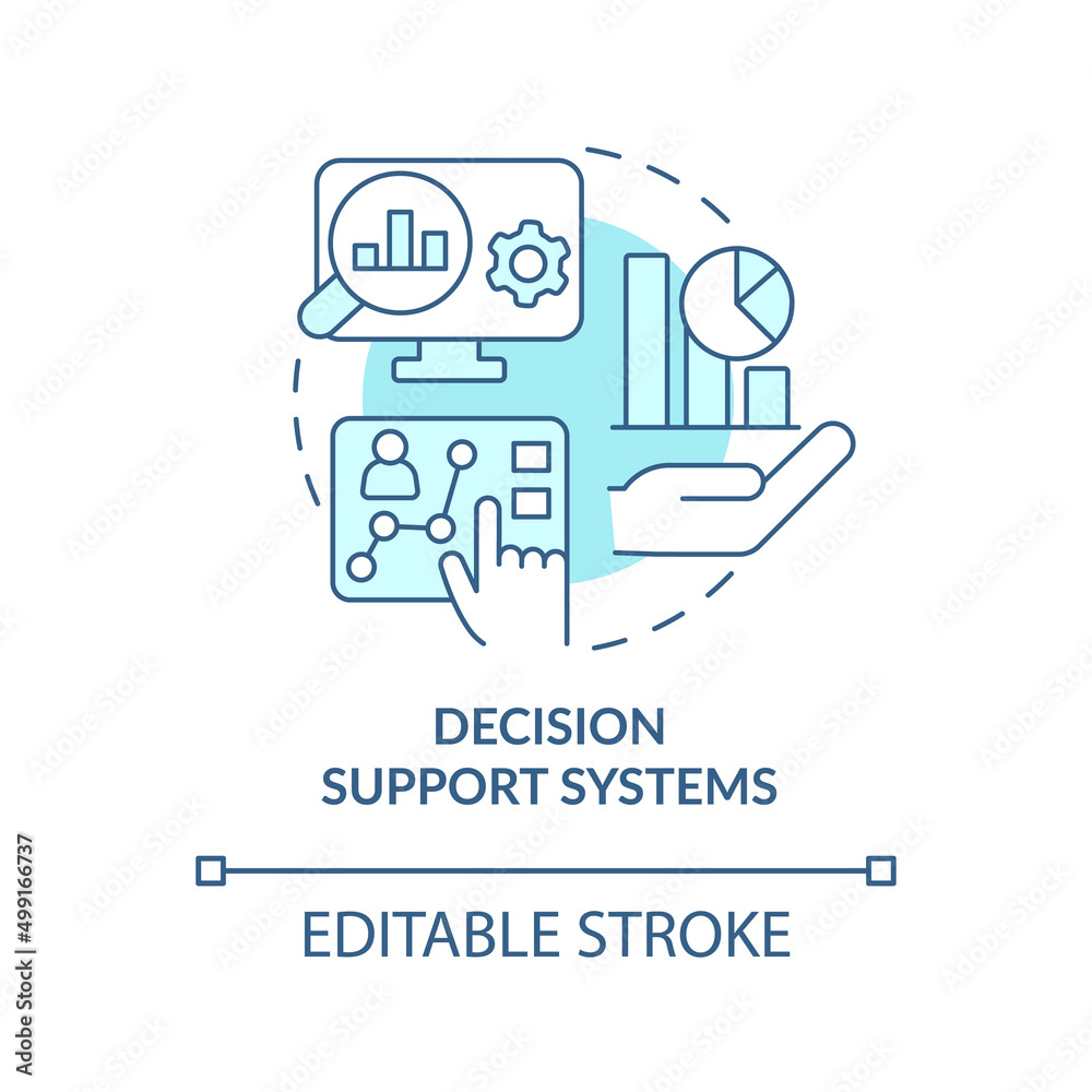 Decision support systems turquoise concept icon. Data analyzing ...
