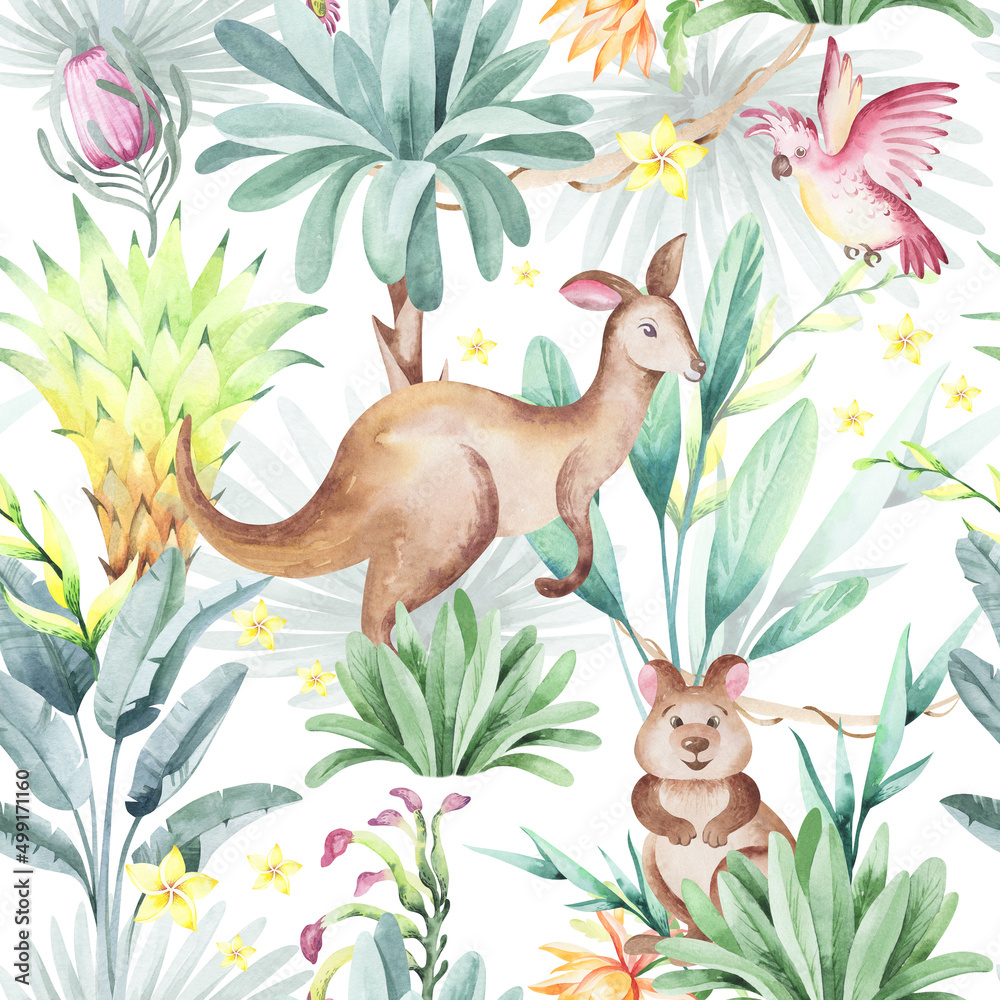 watercolor seamless pattern. floral background tropical blooming ...