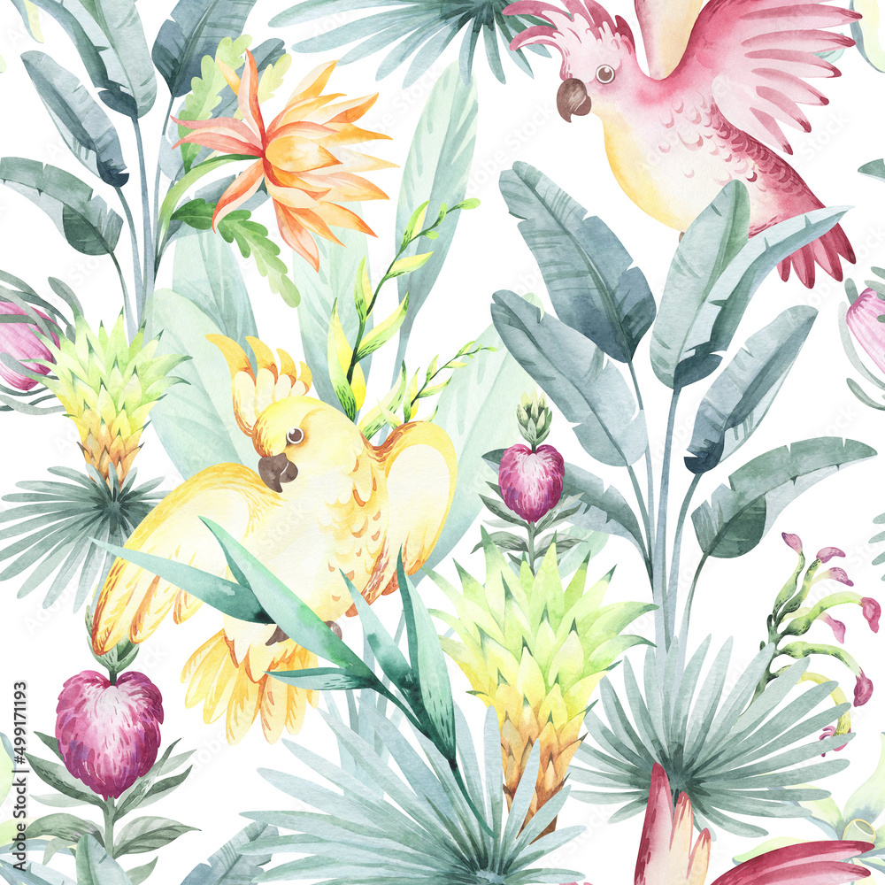 watercolor seamless pattern. floral background tropical blooming ...