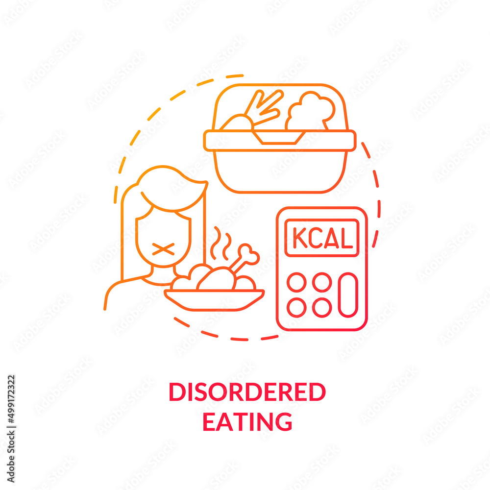 Disordered eating red gradient concept icon. Over fixation and food ...