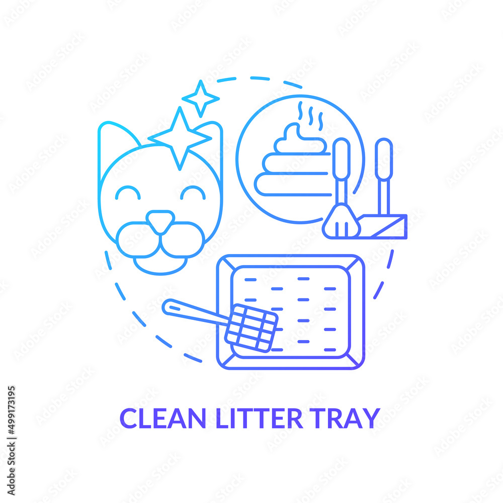 Clean litter tray blue gradient concept icon. Keeping indoor cat ...