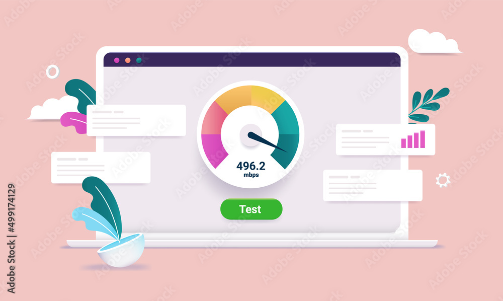 Internet speed test on computer screen - Laptop screen with web service ...