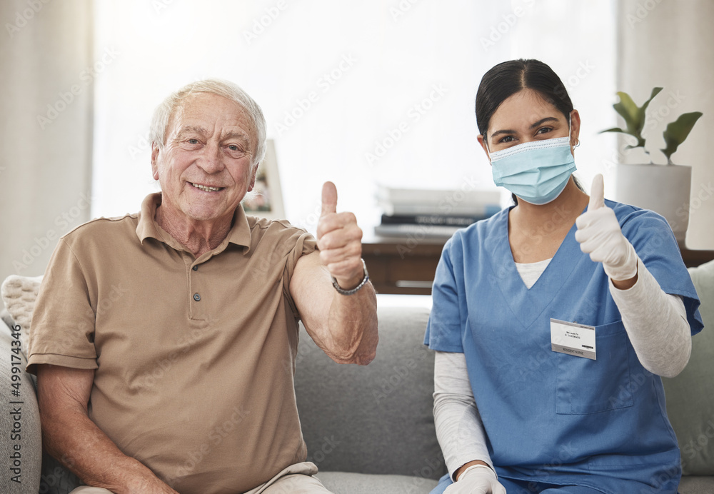 Protect yourself and get vaccinated. Shot of an elderly man and a young ...