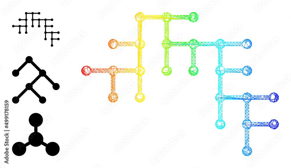 Spectral vibrant crossing mesh binary circuit. Wire frame flat net geometric image based on ...