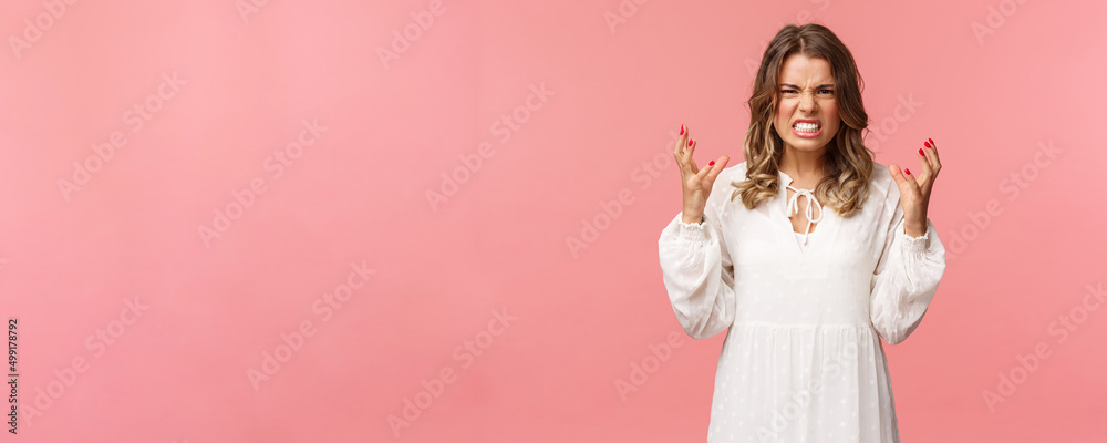 Portrait of woman losing control over emotions, feel pressured and ...