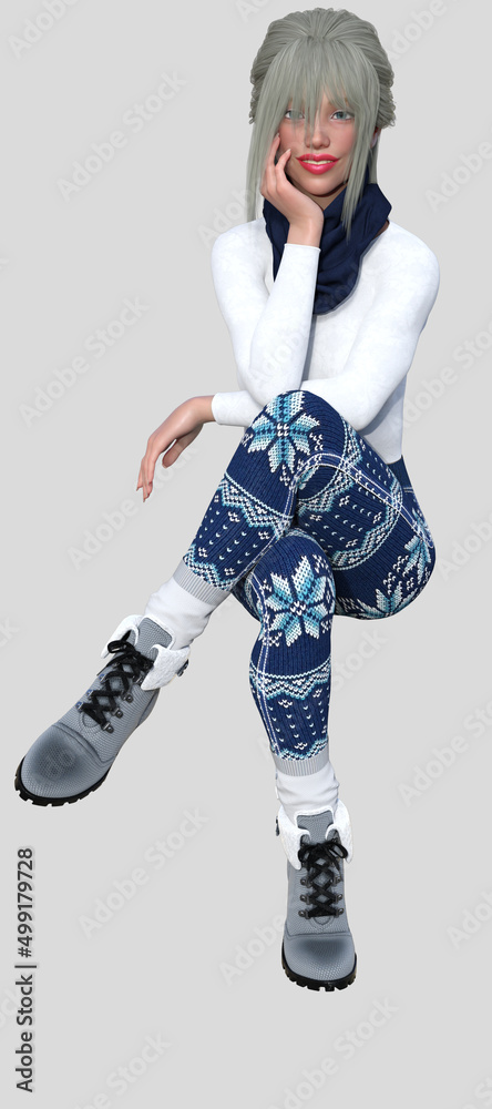 Elle is a young beautiful blonde female 3D illustration character model ...