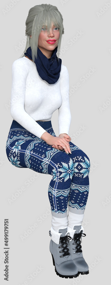 ภาพประกอบสต็อก Elle is a young beautiful blonde female 3D illustration ...