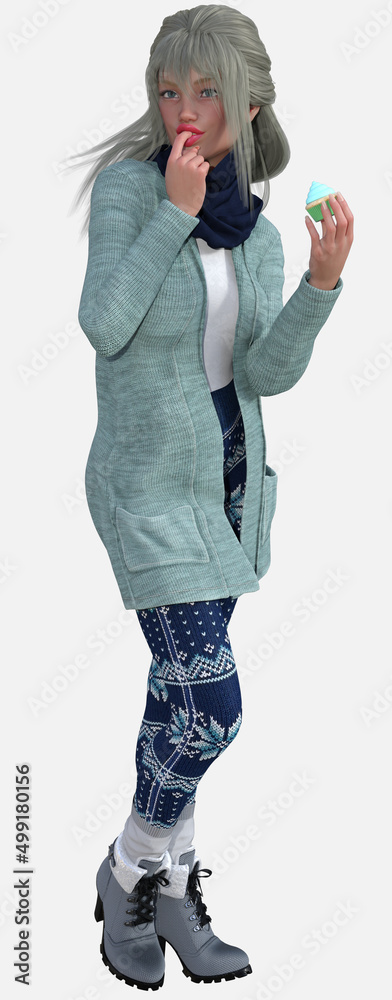 Elle is a young beautiful blonde female 3D illustration character model ...