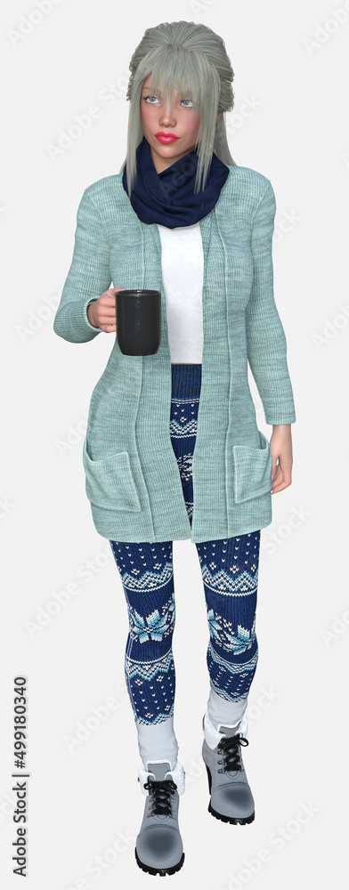 ภาพประกอบสต็อก Elle is a young beautiful blonde female 3D illustration ...