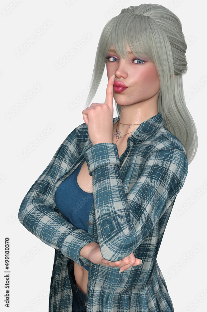 Elle is a young beautiful blonde female 3D illustration character model ...