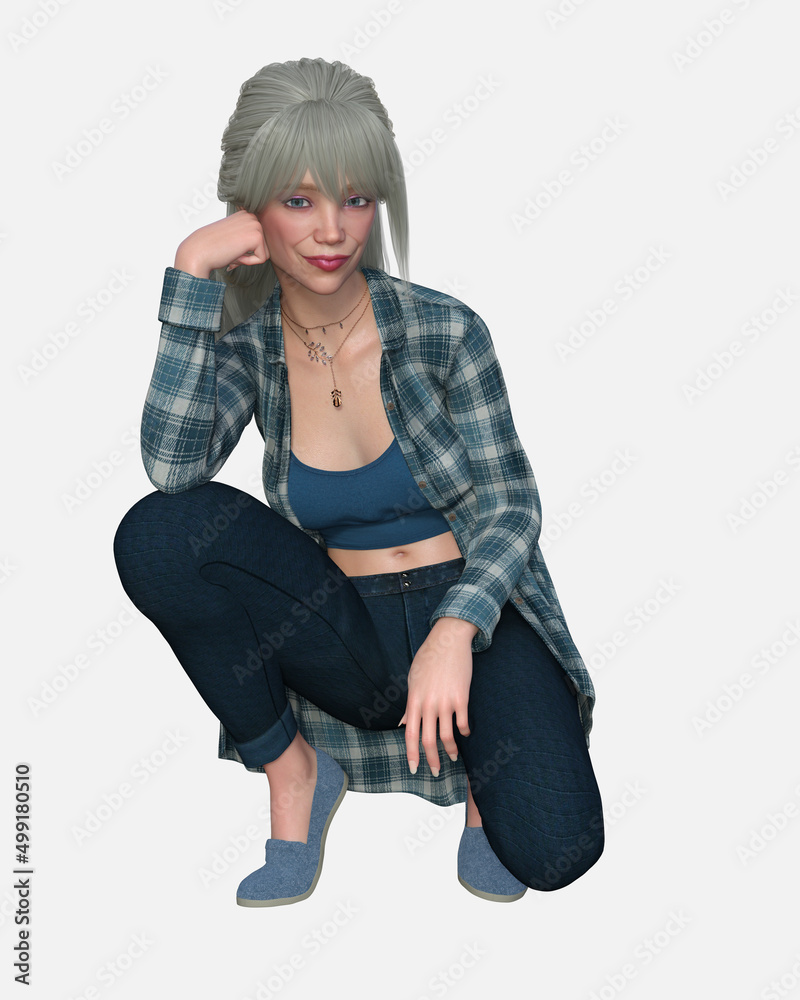 Elle is a young beautiful blonde female 3D illustration character model ...