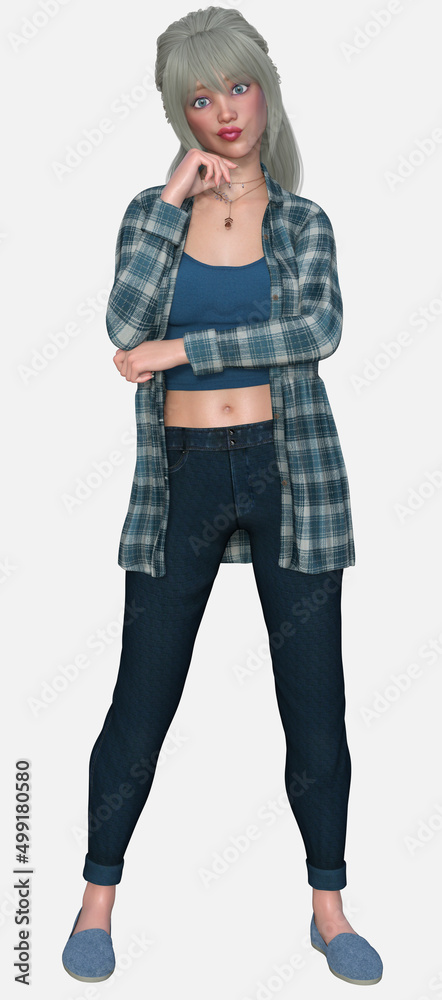 ภาพประกอบสต็อก Elle is a young beautiful blonde female 3D illustration ...