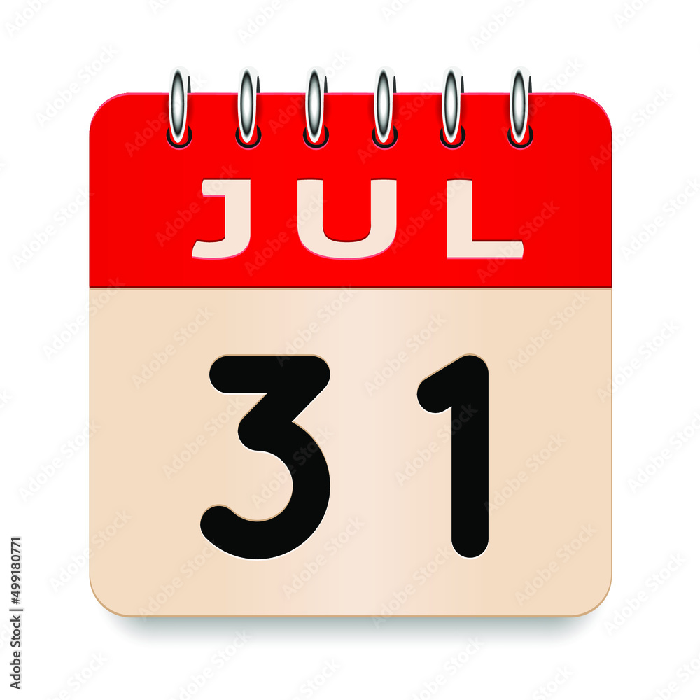 31 day of the month. July. Flip old formal calendar. 3d daily icon ...