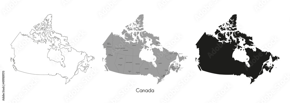 Highly detailed map of Canada. Black contour line; territory of the ...