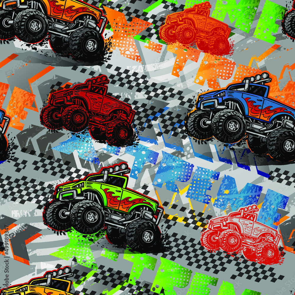 Off road truck seamless pattern. Extreme automobile outline endless ...