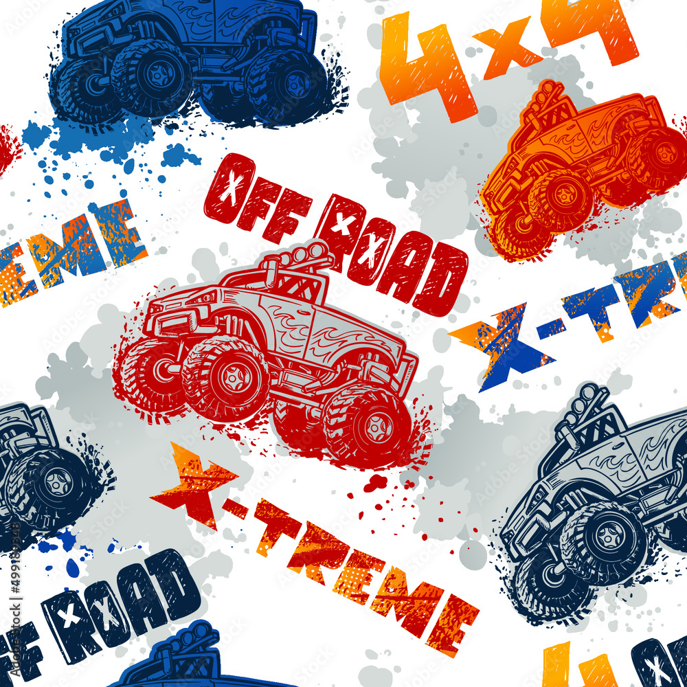 Off road truck seamless pattern. Extreme automobile outline endless ...