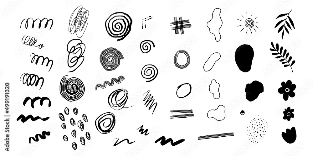Abstract shapes silhouette black doodle elements minimalist ...