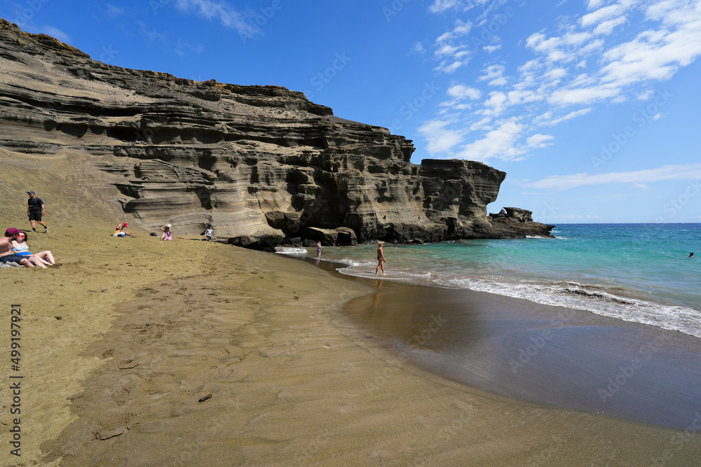 Papakolea Beach, one of only four green sand beaches in the world, near ...