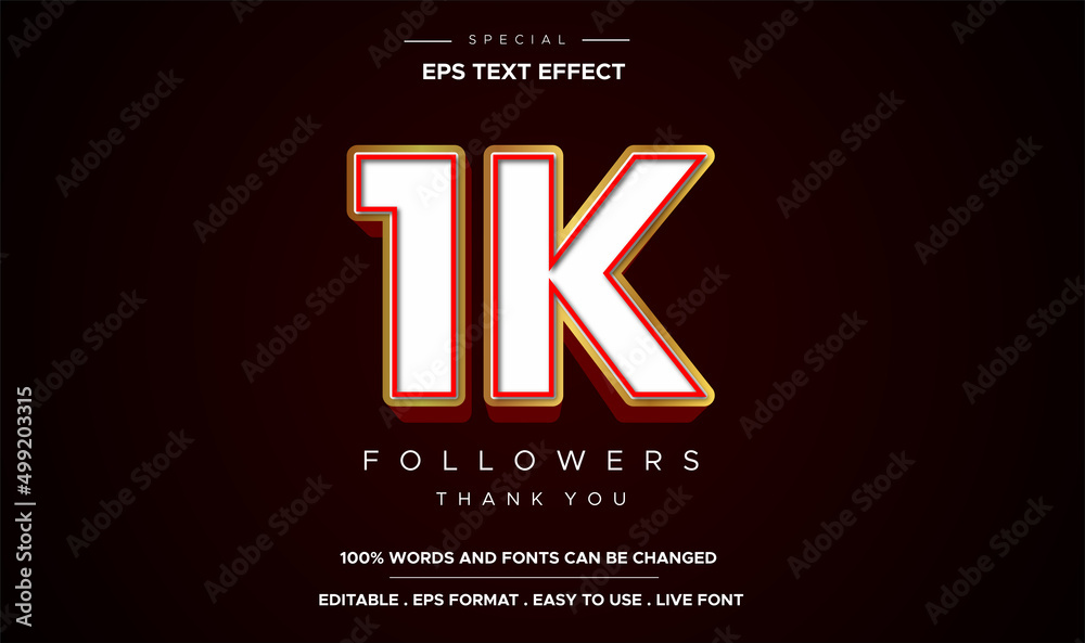 Editable text style 1K number effect. Stock Vector | Adobe Stock