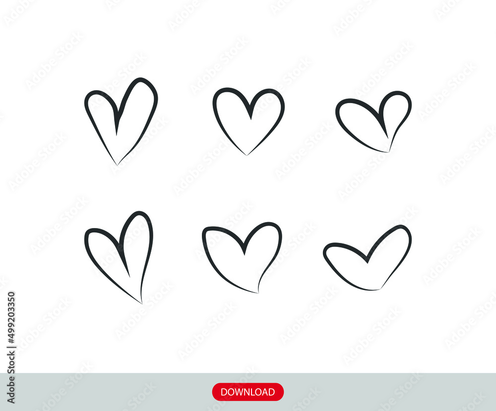Set of nine hand drawn heart. Hand Drawn rough marker hearts isolated ...